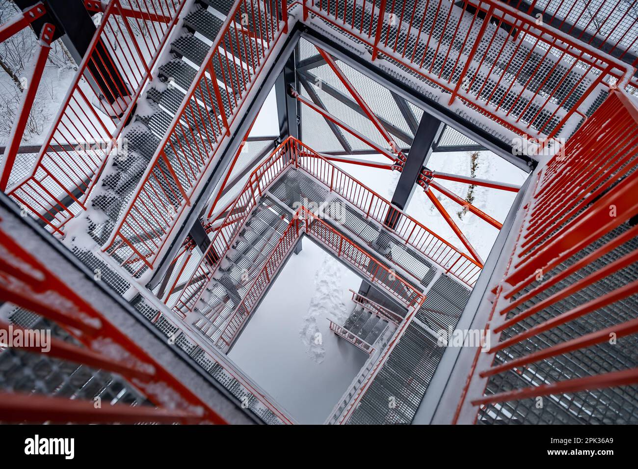 Top down view of an observation tower. Lookout tower with a geometric ...
