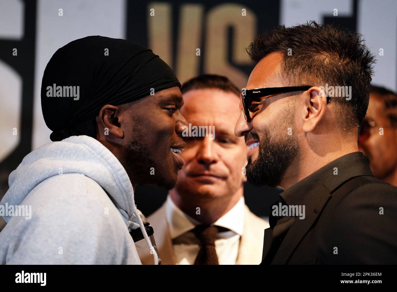 KSI and Joe Fournier (right) following a press conference at Glaziers ...