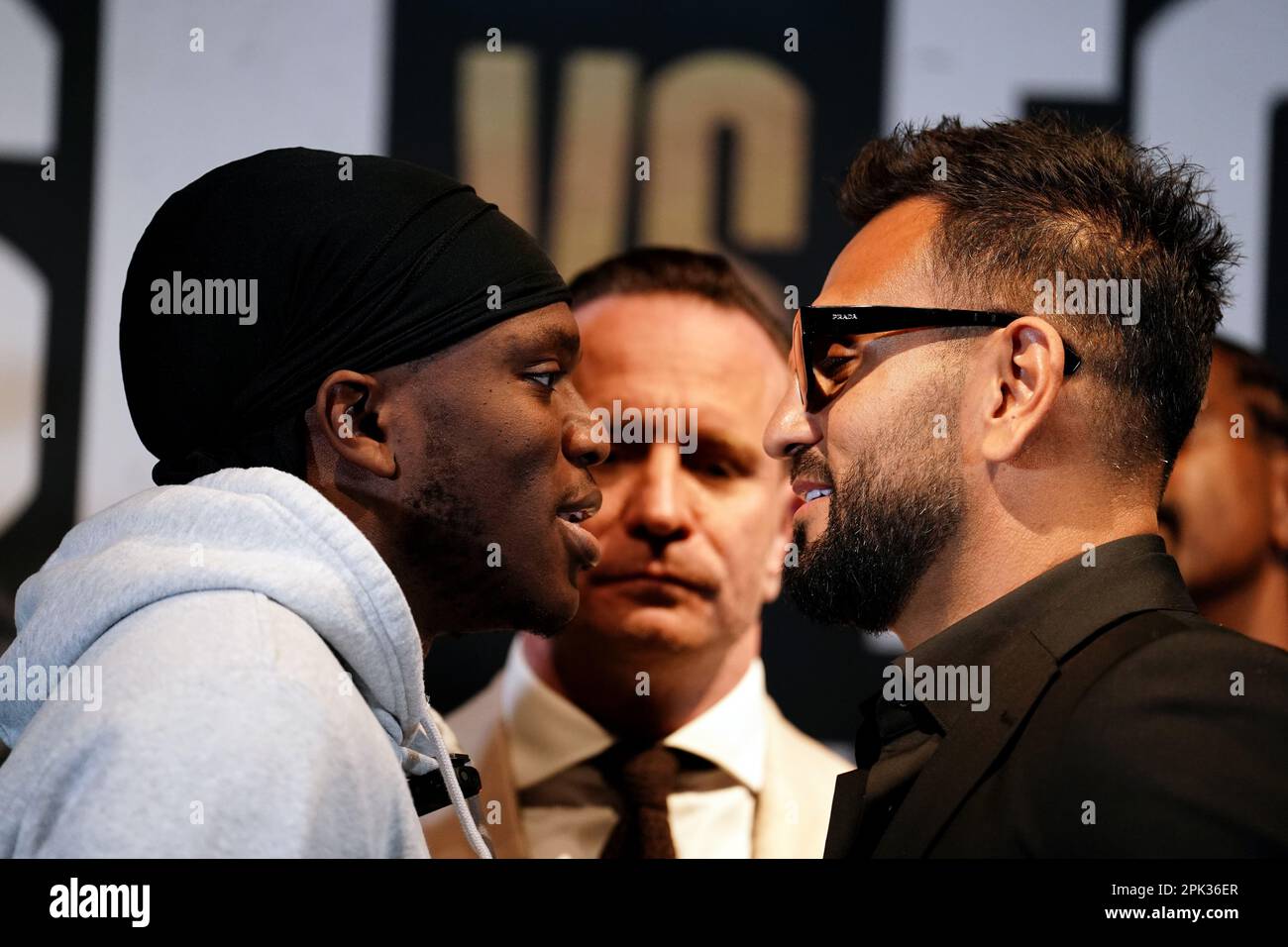 KSI and Joe Fournier (right) following a press conference at Glaziers ...