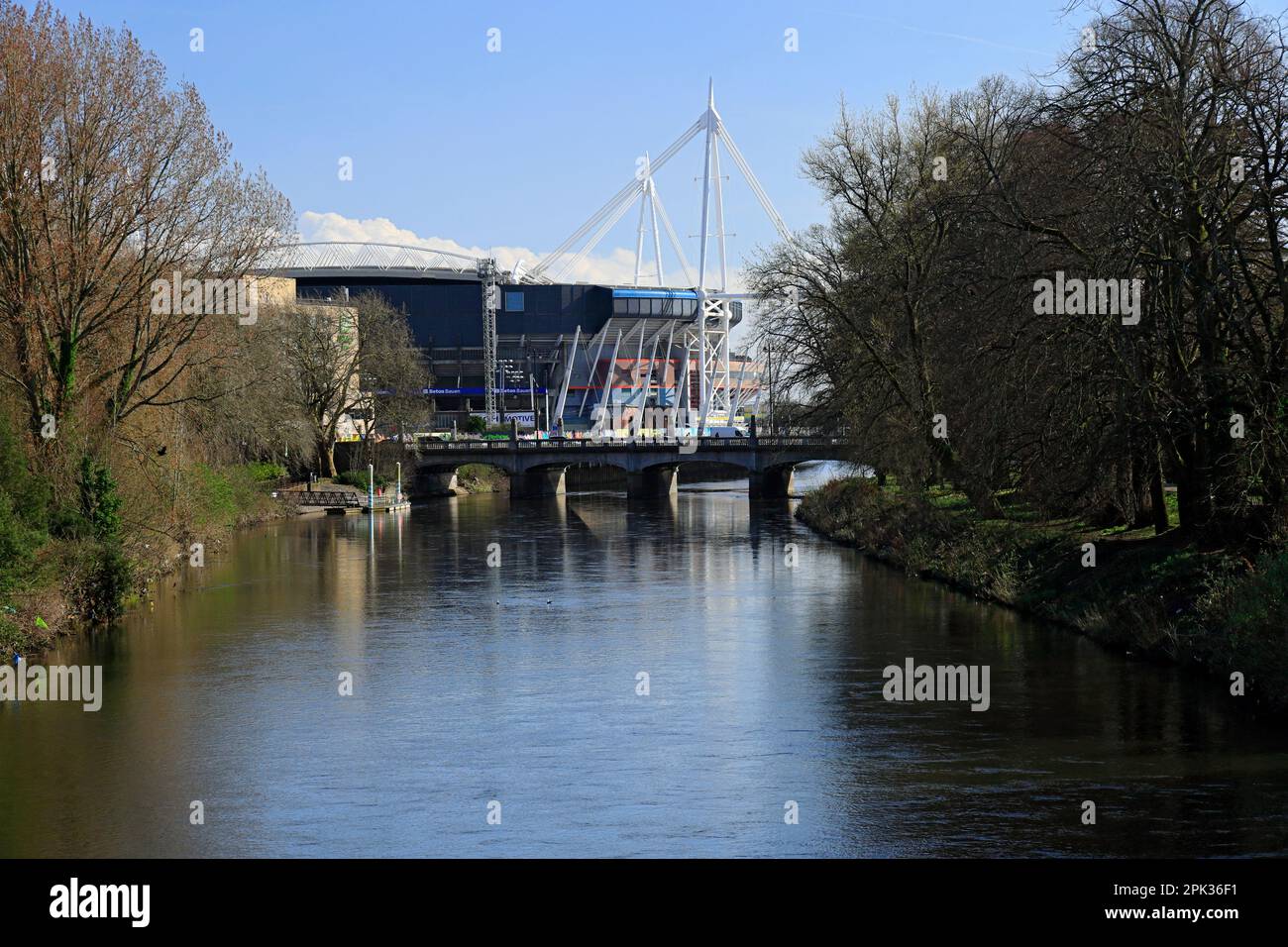 Millennium Stadium from bridge, Bute Park, Cardiff, Wales Stock Photo ...