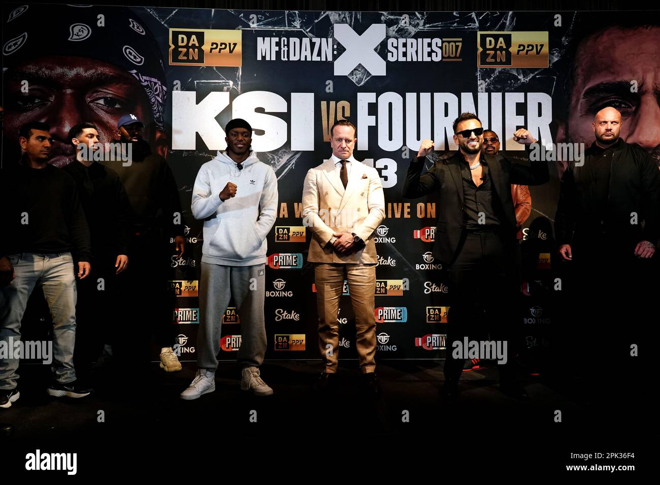 KSI, Promoter Kalle Sauerland (centre) and Joe Fournier following a ...