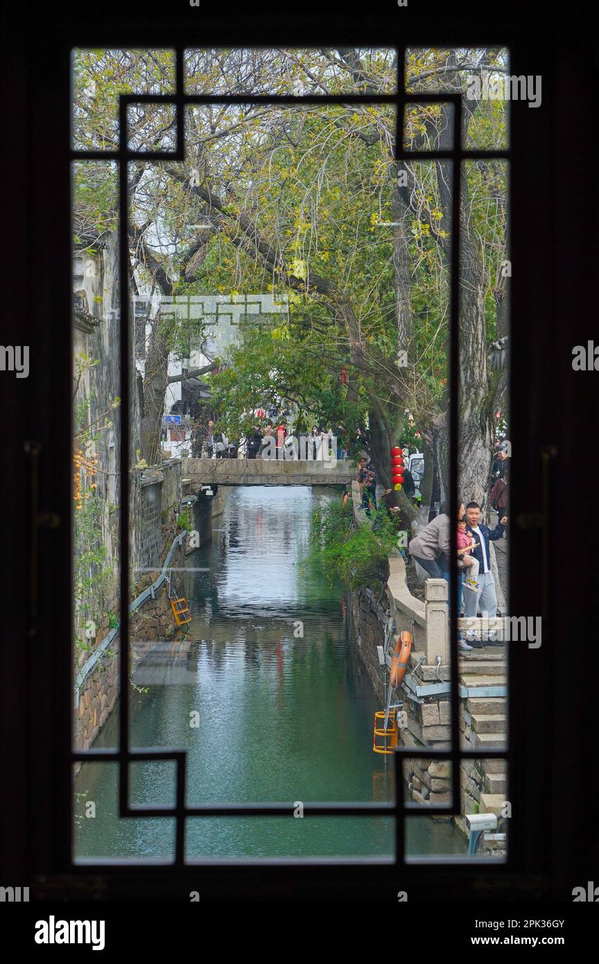 Suzhou, China's Jiangsu Province. 5th Apr, 2023. Tourists visit Pingjiang historic block in ...