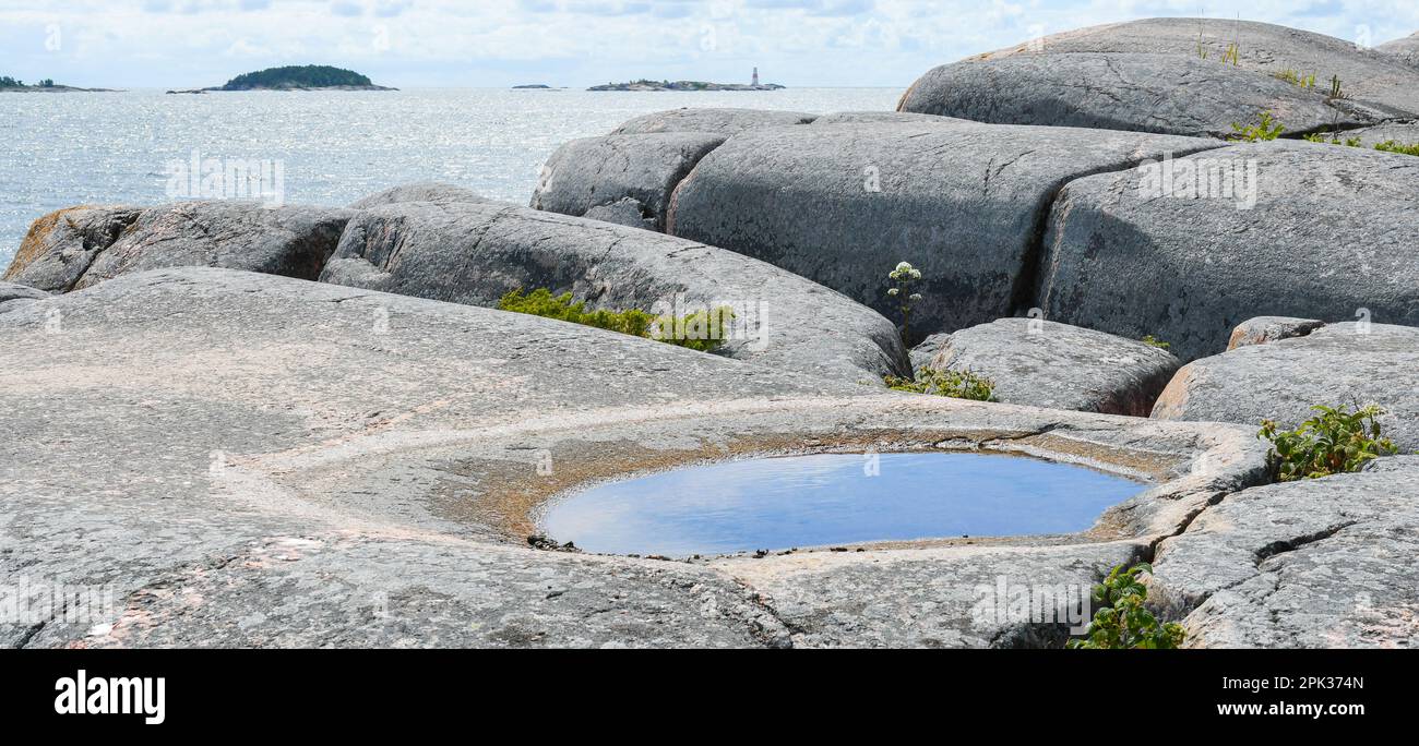 Peaceful landscape in archipelago with islands, sun and the sea Stock ...