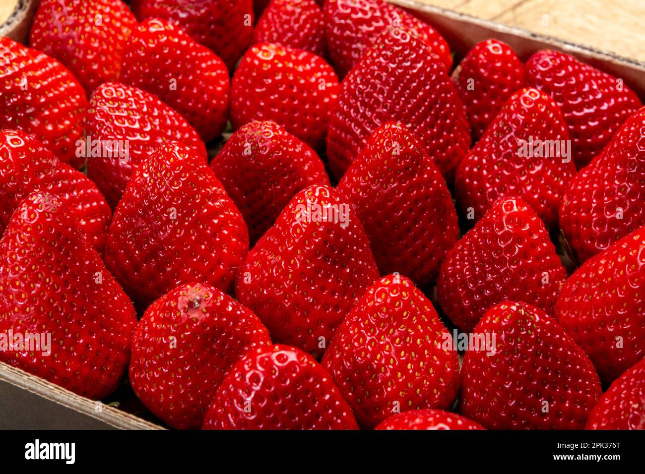 New harvest, 1 kilogram paper box of ripe red sweet Spanish strawberry ...