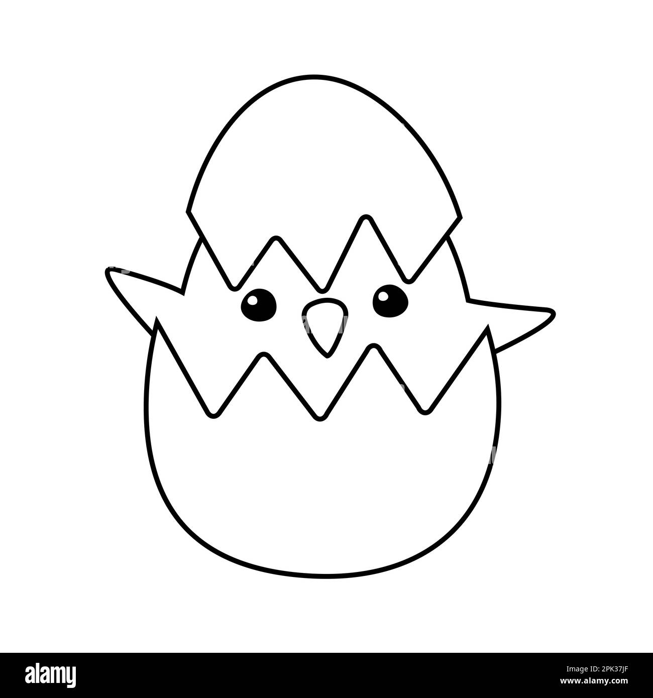 Vector flat hand drawn outline chick in egg shell isolated on white ...