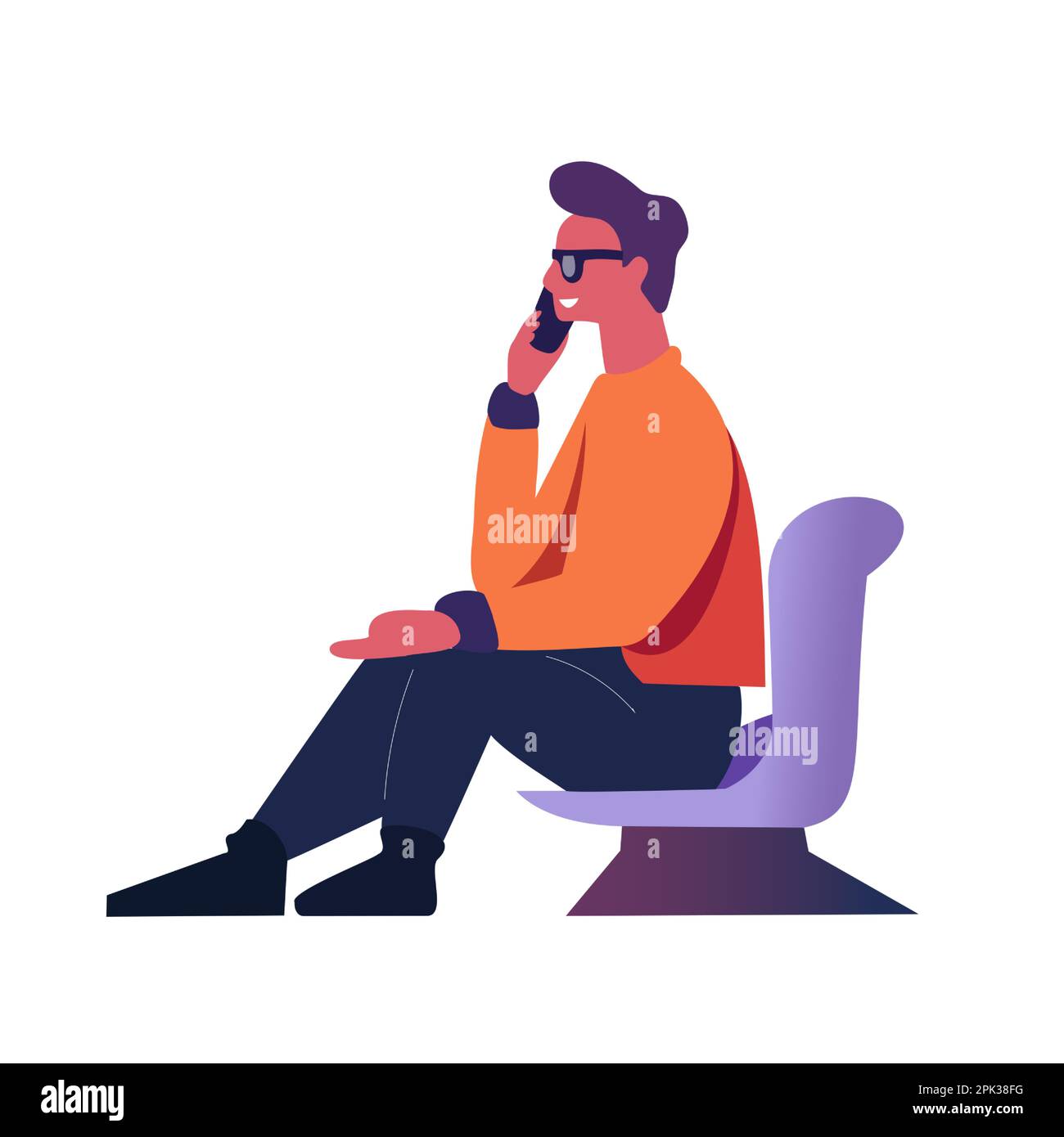 Young man sit desk holding Stock Vector Images - Alamy