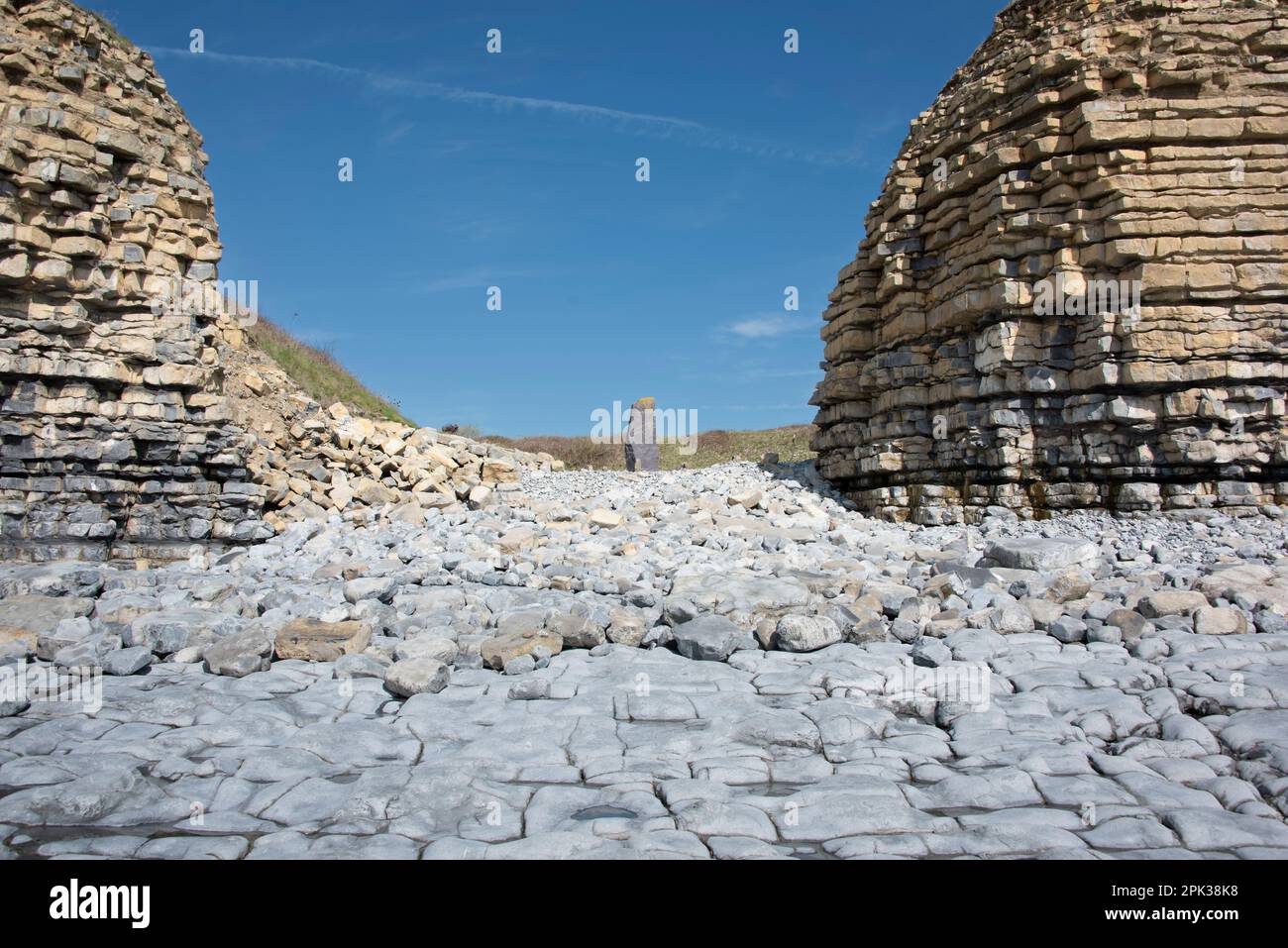 Rhoose Point marker stone Stock Photo - Alamy