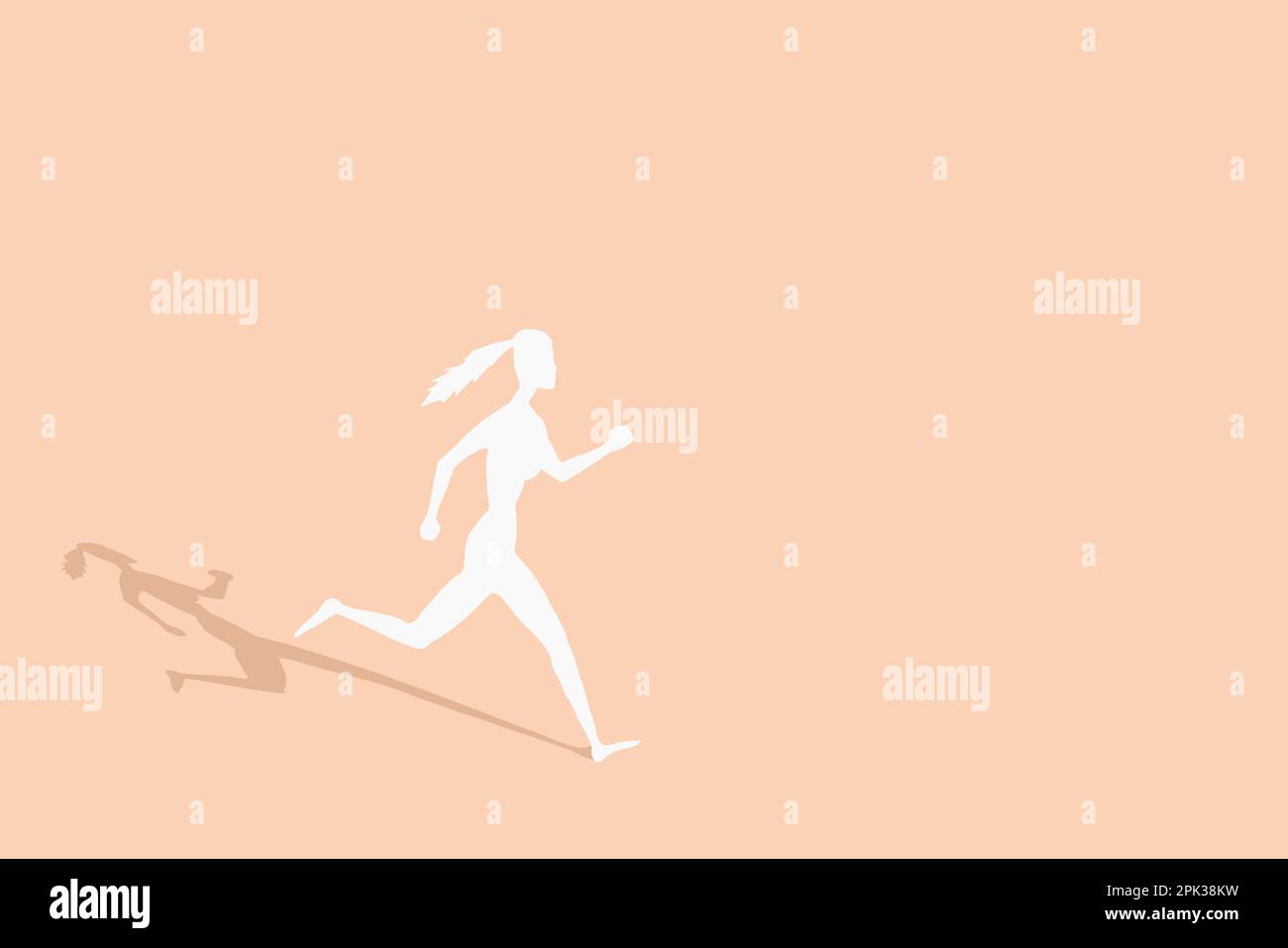 Silhouette of a woman running forward. Concept. Beige background Stock ...