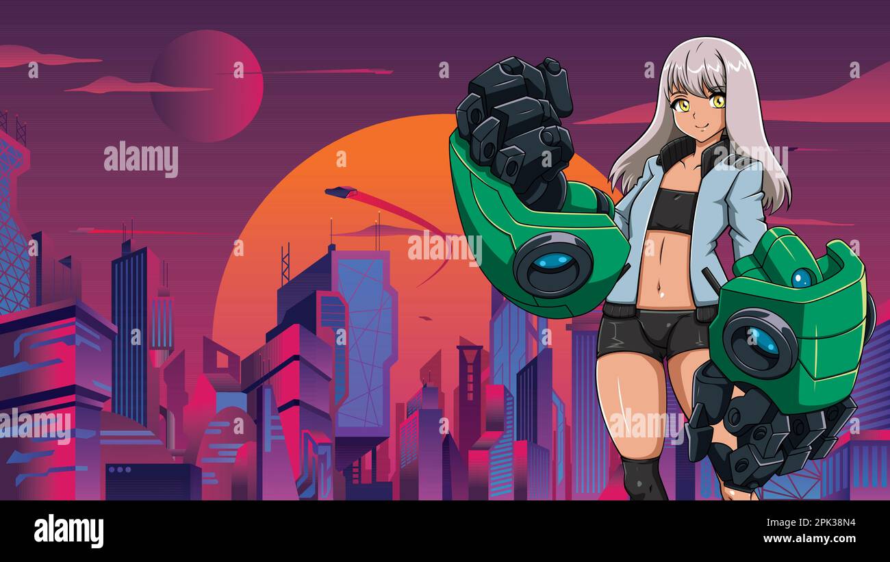Anime Girl With Robotic Arms Stock Vector Image & Art - Alamy