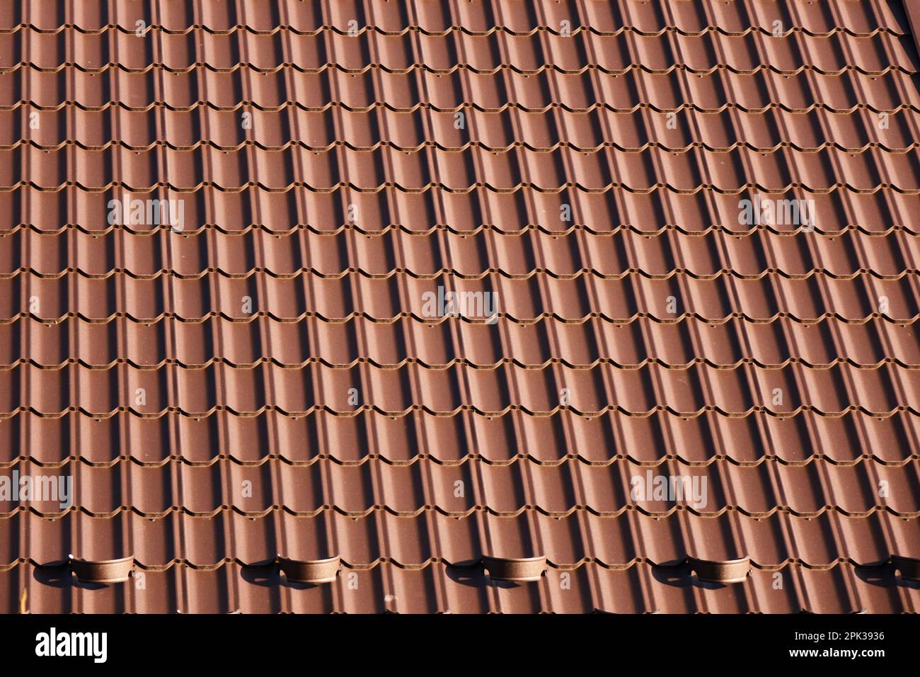 Brown corrugated metal roof pattern, full frame with copy space. Modern ...