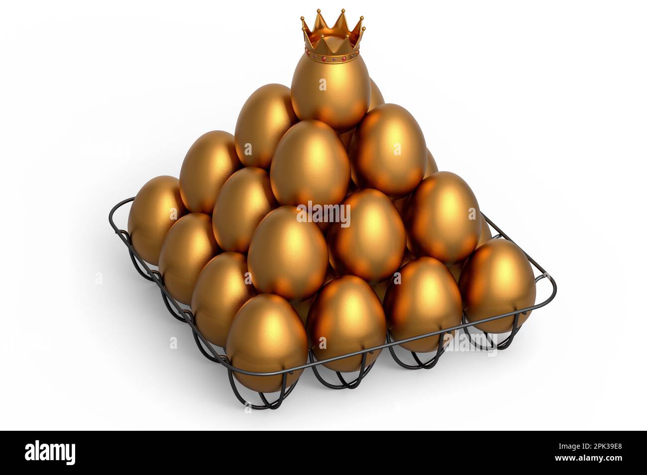 Luxury gold eggs standing in pyramid in metal tray or paper cardboard ...