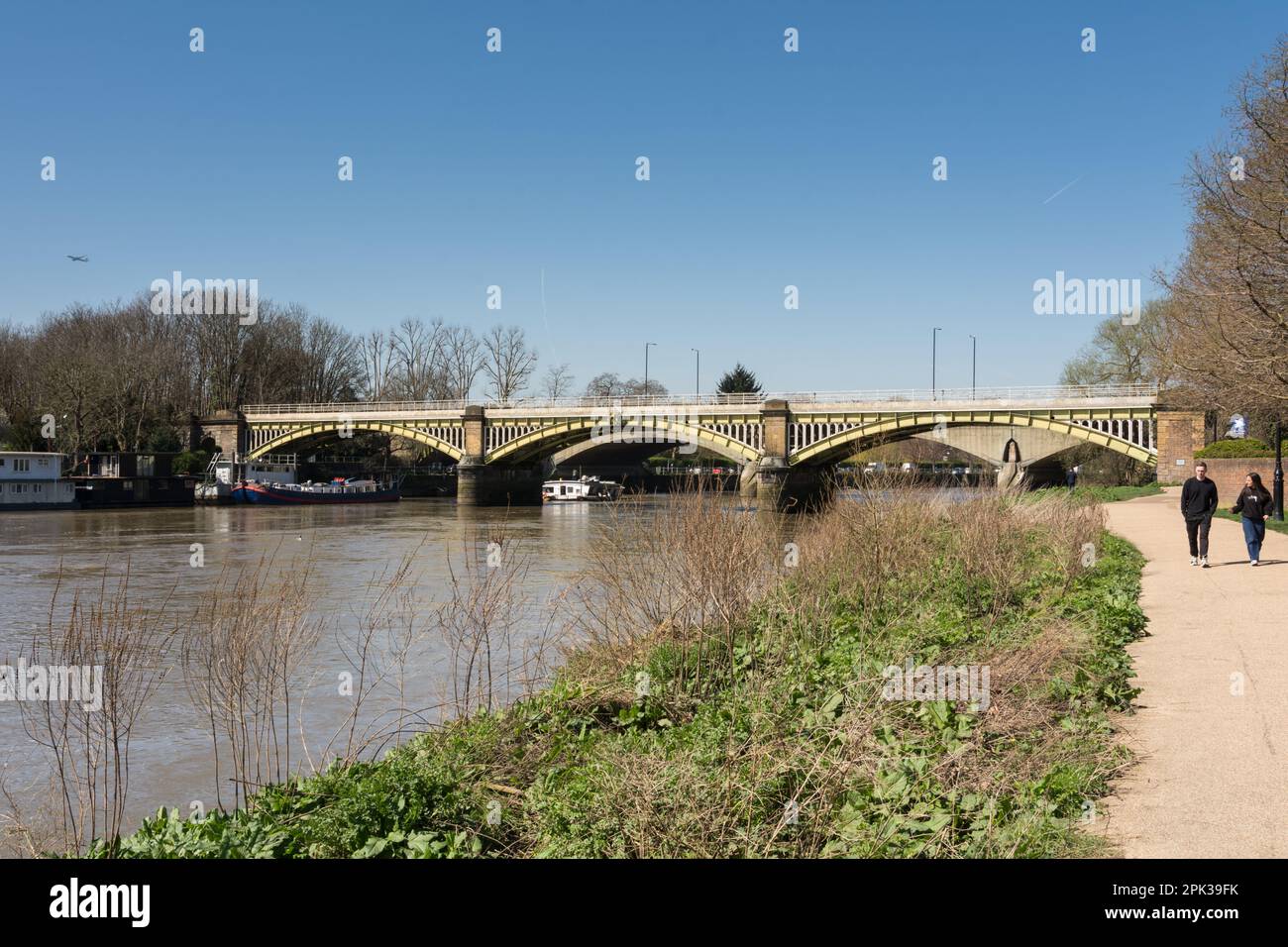 Richmond Railway Bridge in south-west London and the River Thames ...
