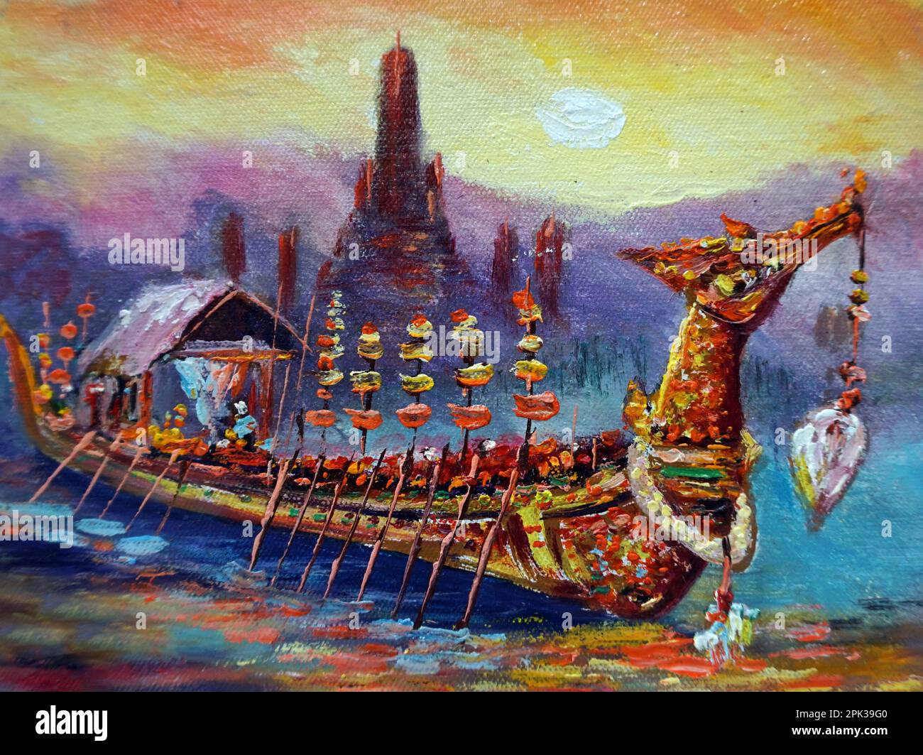 Art painting Oil color royal barge Thailand , Suphannahong Boat Stock ...