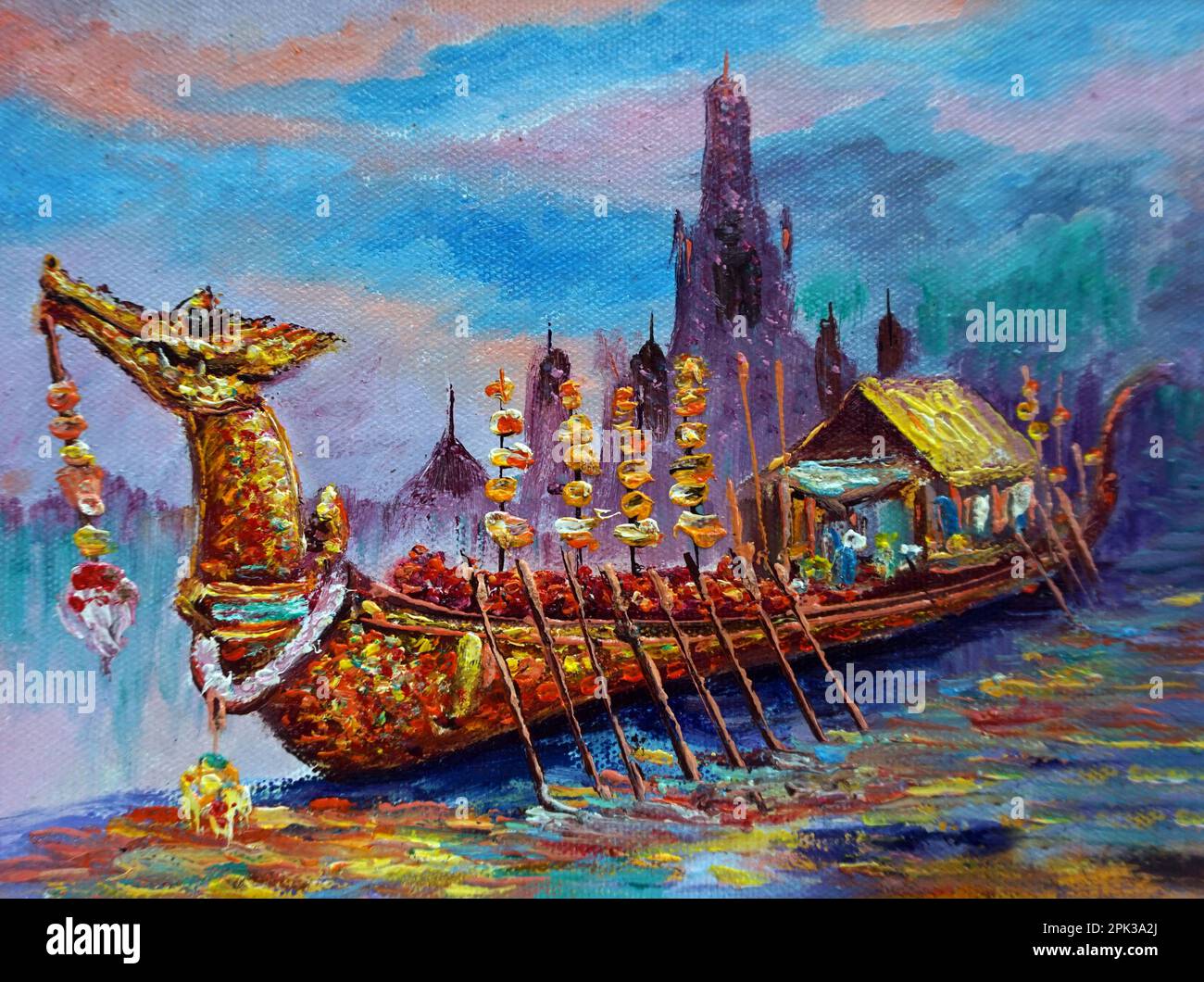 Art painting Oil color royal barge Thailand , Suphannahong Boat Stock ...