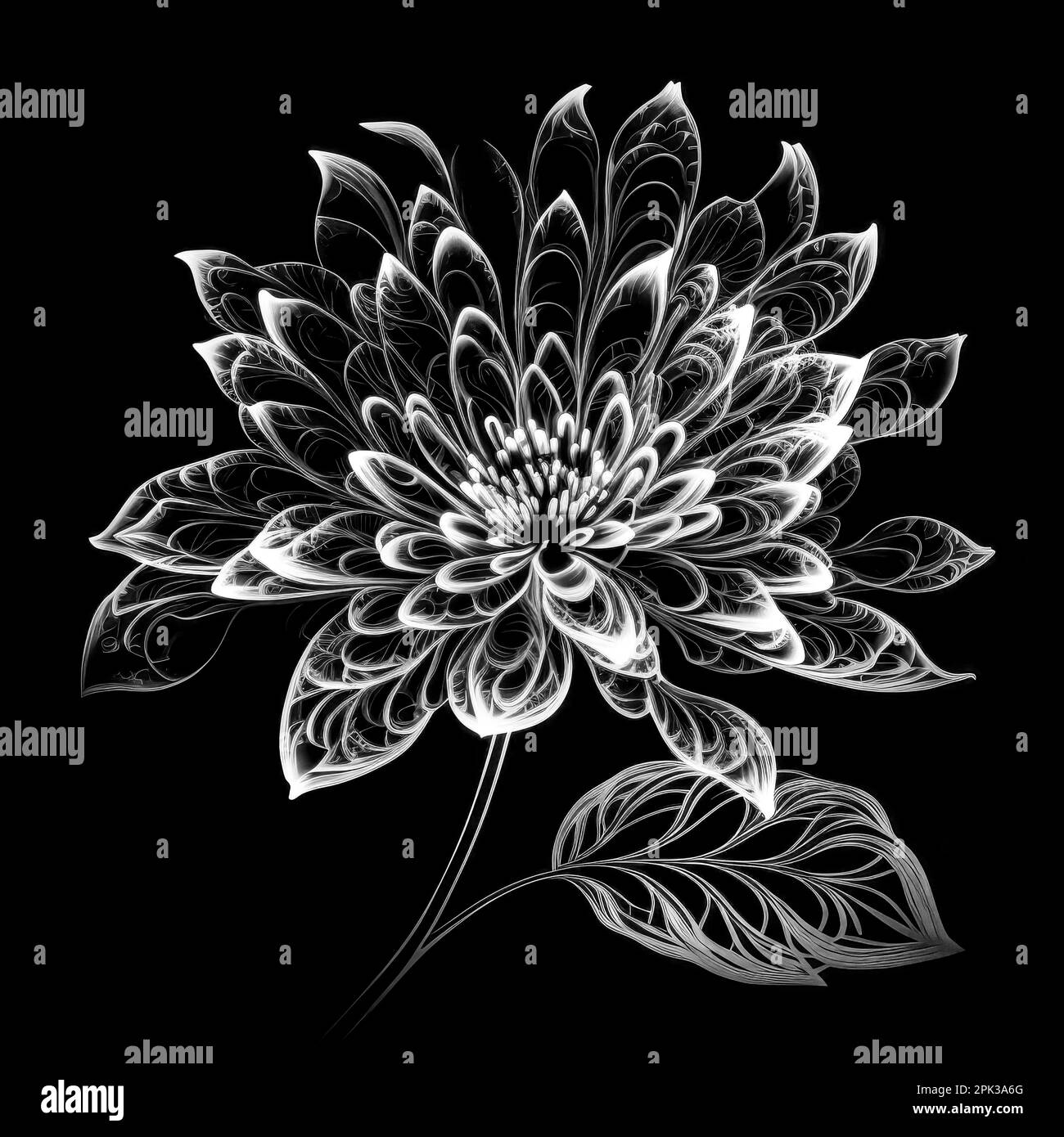 An abstract image of a fantastic flower drawn with coloured glowing ...