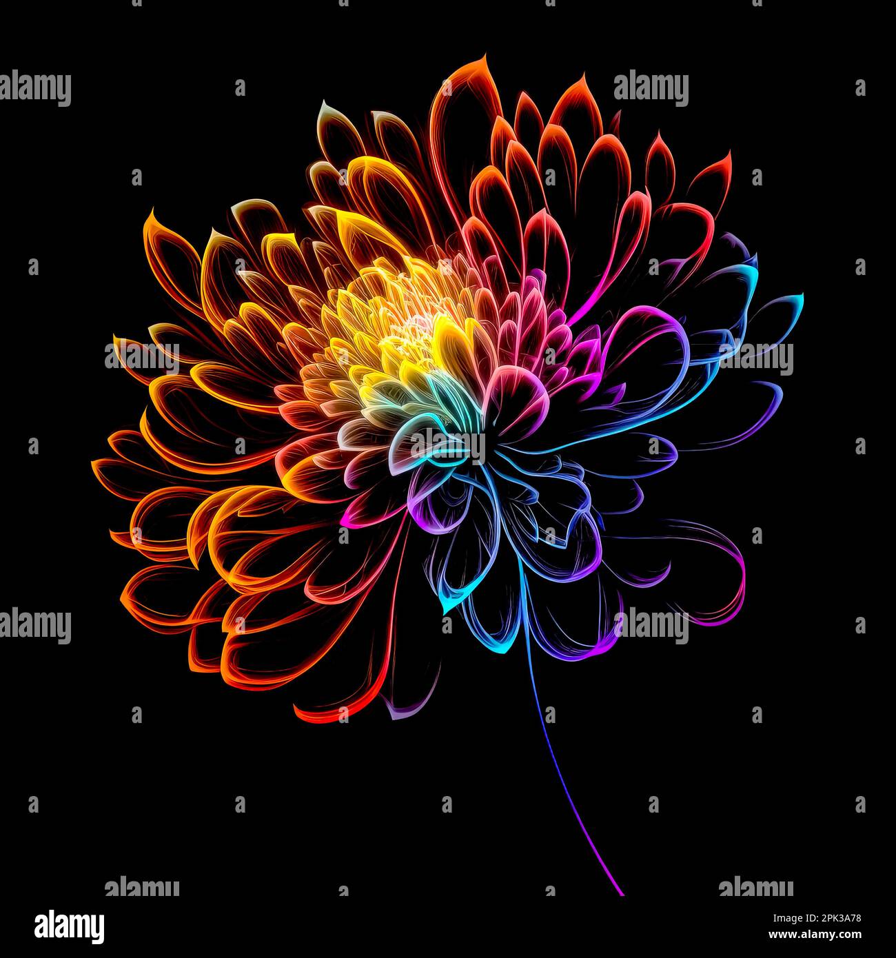 An abstract image of a fantastic flower drawn with coloured glowing ...
