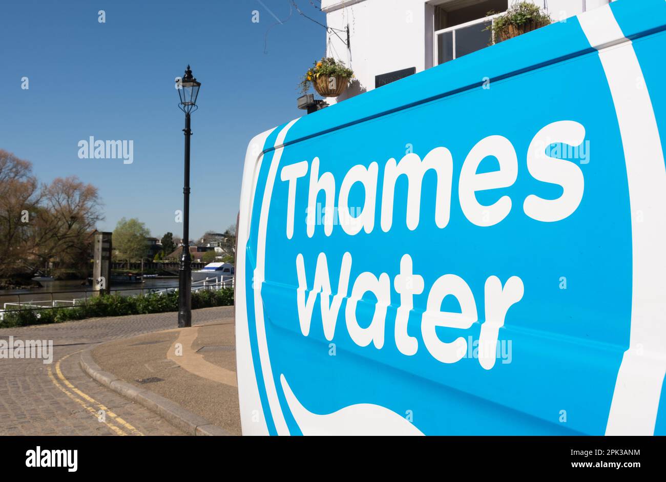 A Thames Water van parked next to the River Thames in Richmond, London ...