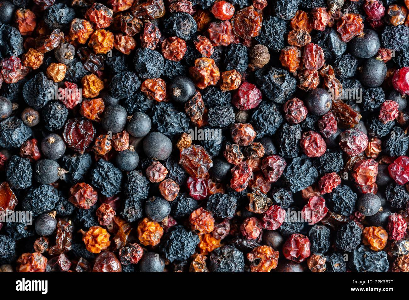 Homemade dried wild berries in background, close up, top view. Food ...