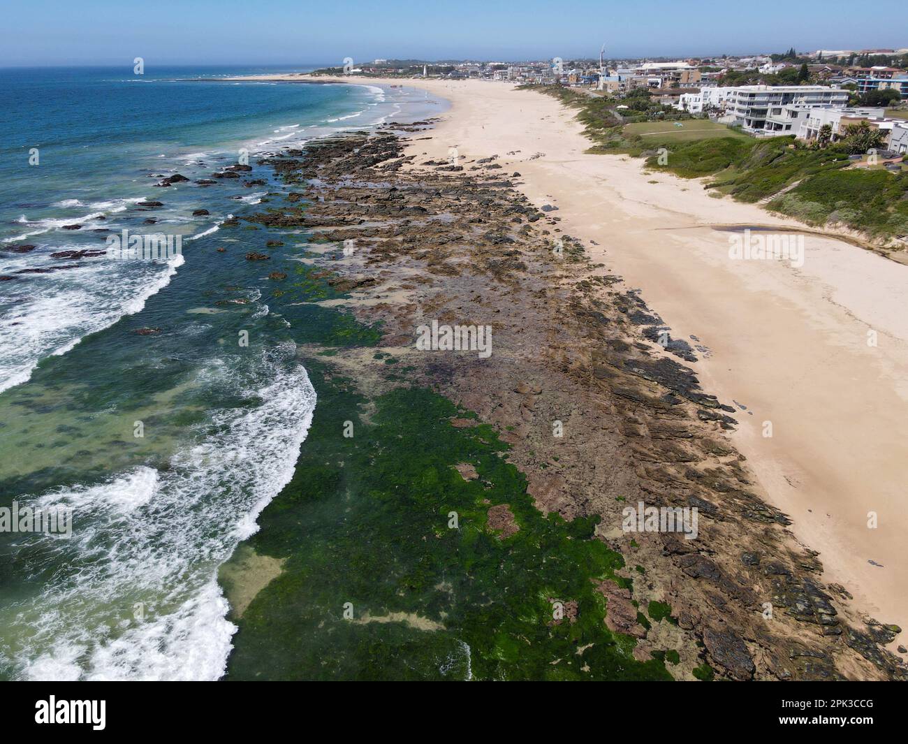 Drone view at the beach of Jeffrey's bay on South Africa Stock Photo ...
