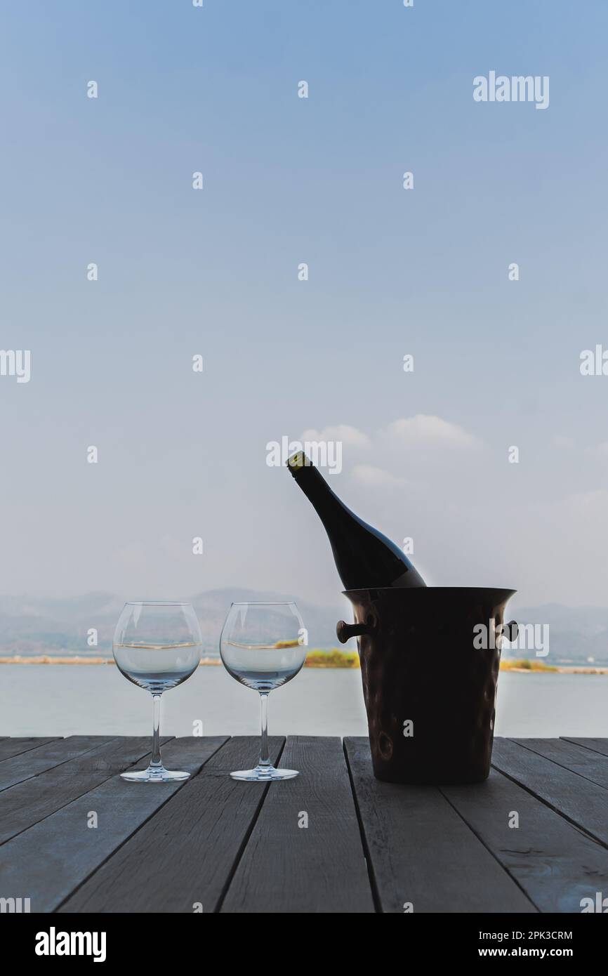 Wine champagne glasses on terrace hi-res stock photography and images ...