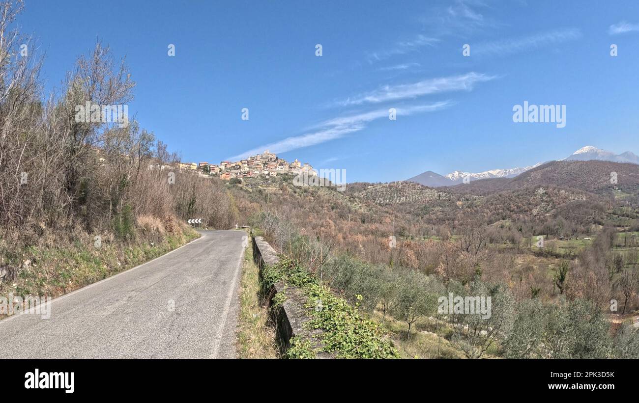 Panoramic view of Pofi, a medieval town in the province of Frosinone in ...