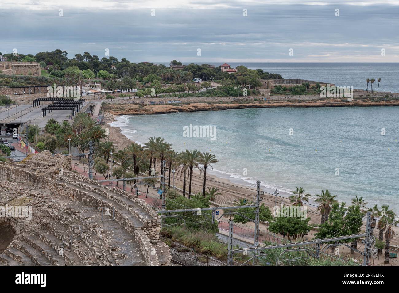 Tarraco amphitheater, Roman building very close to the sea, behind the ...