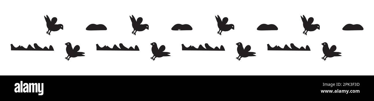 Monochrome bird bordure, edging of wildlife trim for botanical linear ...