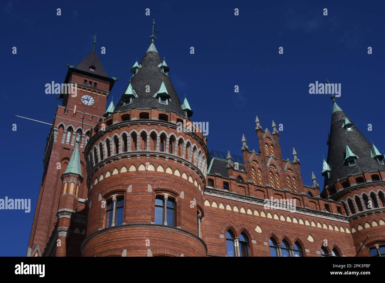 Helingborg/skaane//Sweden/05 April 2023/ .Red building tall tower with ...