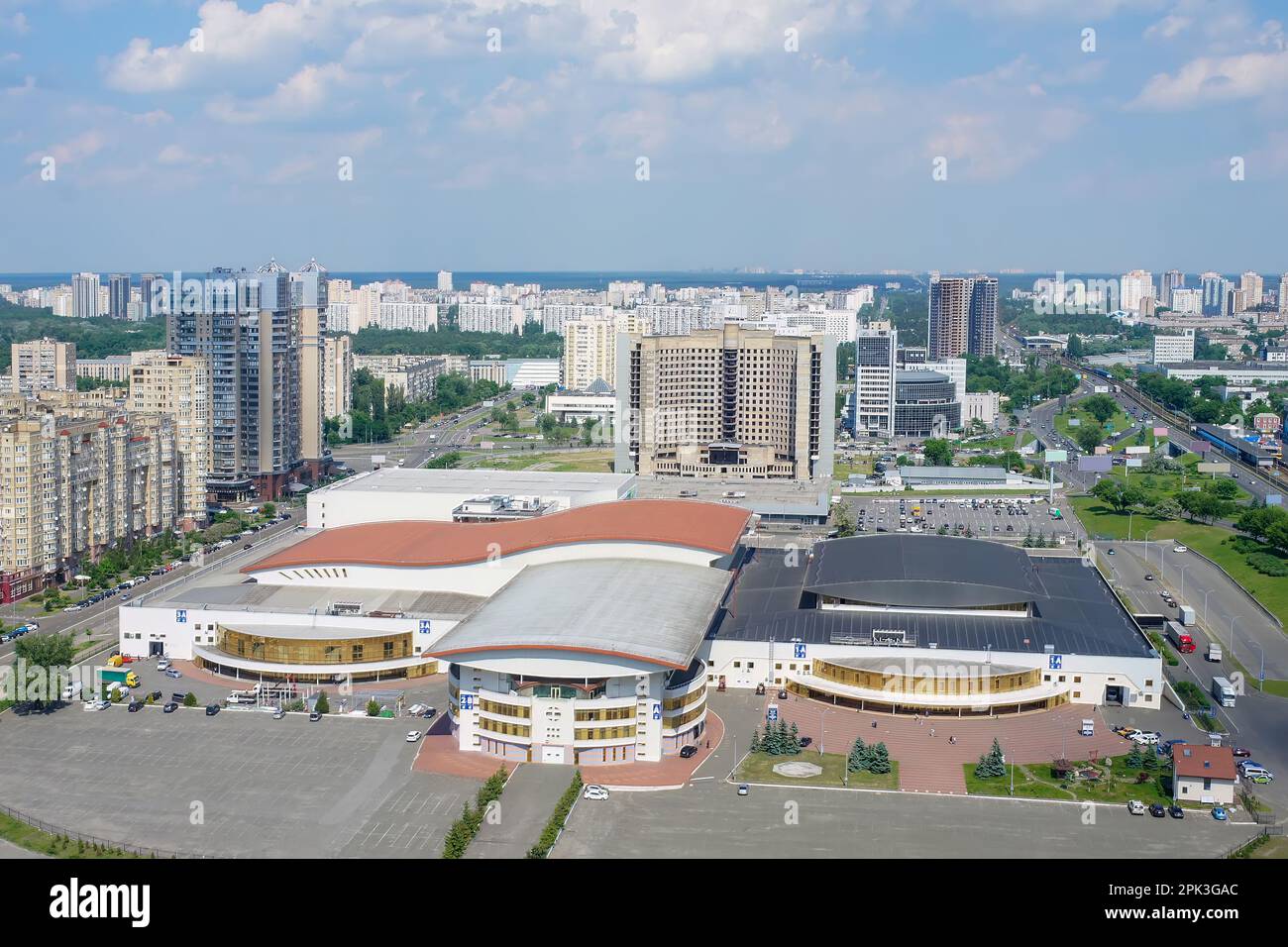 Aerial view of the International Exhibition Center in Kyiv, Ukraine ...