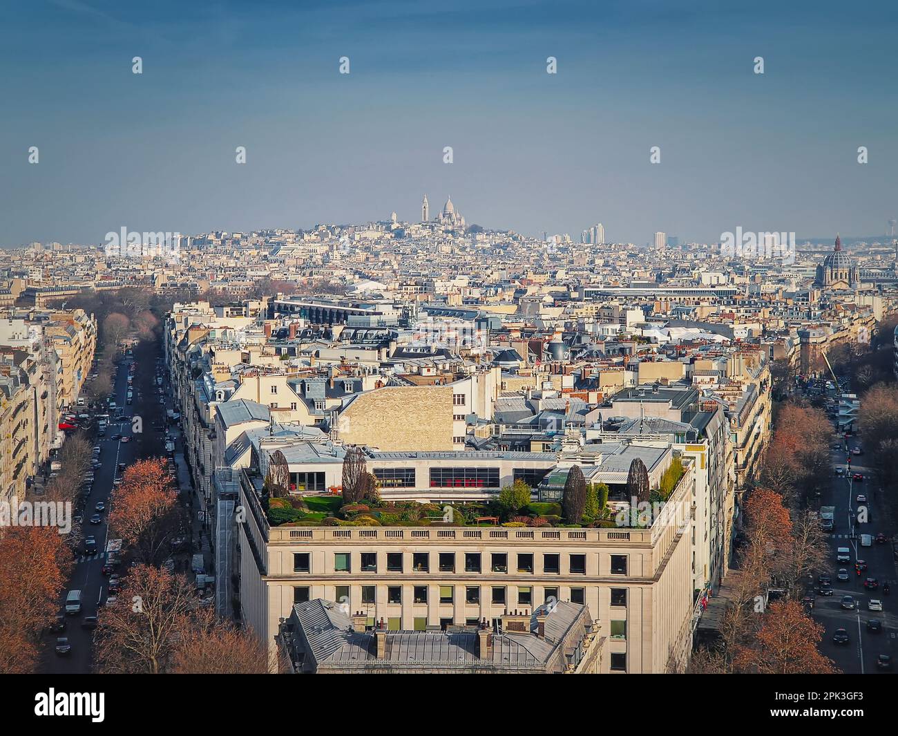 Aerial Paris cityscape with view to Sacre Coeur Basilica of the Sacred ...
