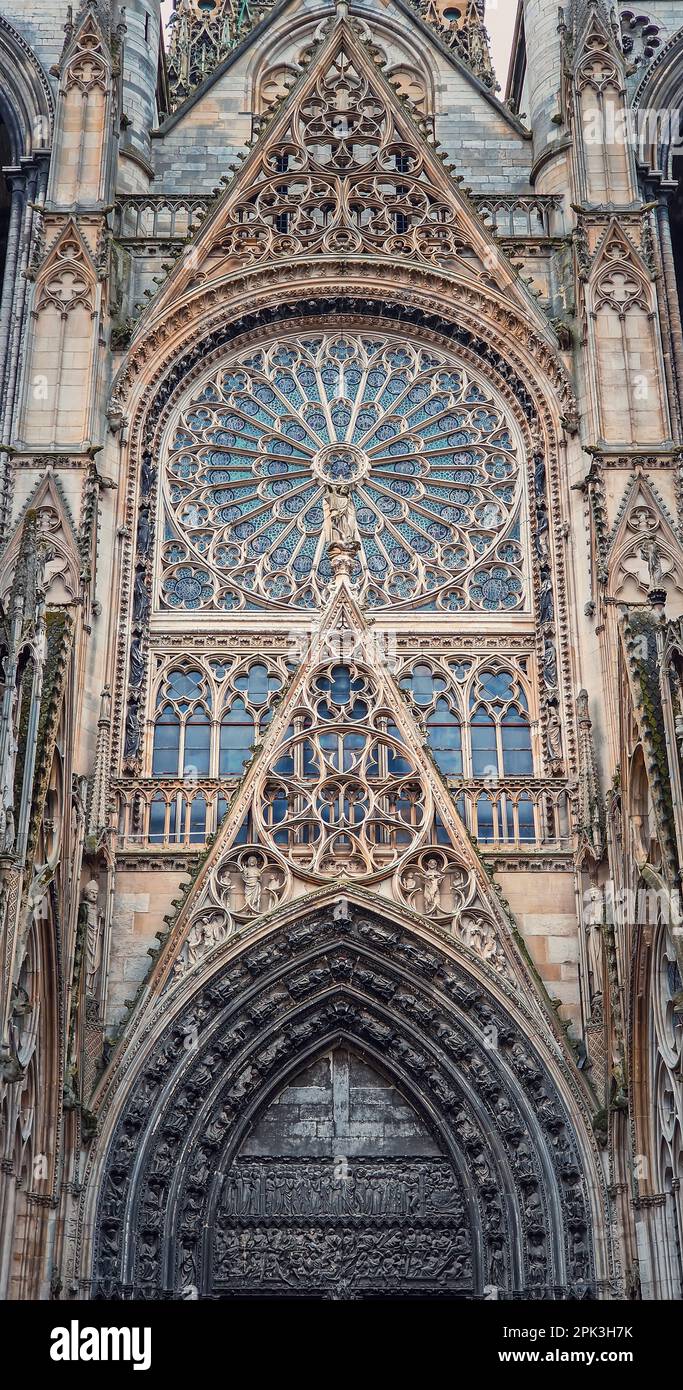 Architectural details of Notre Dame de Rouen Cathedral in the Normandy ...