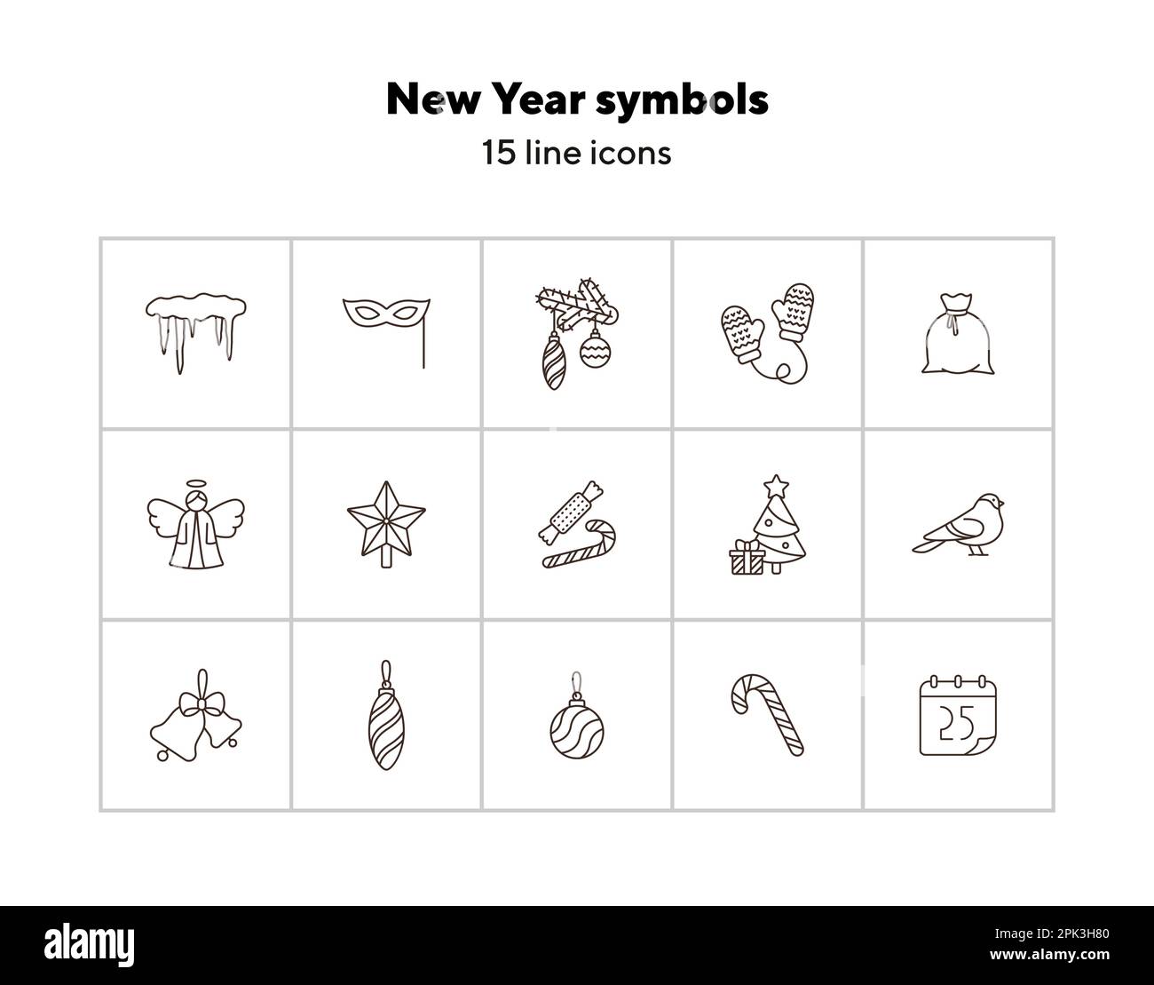 New Year symbols thin line icon collection Stock Vector Image & Art - Alamy