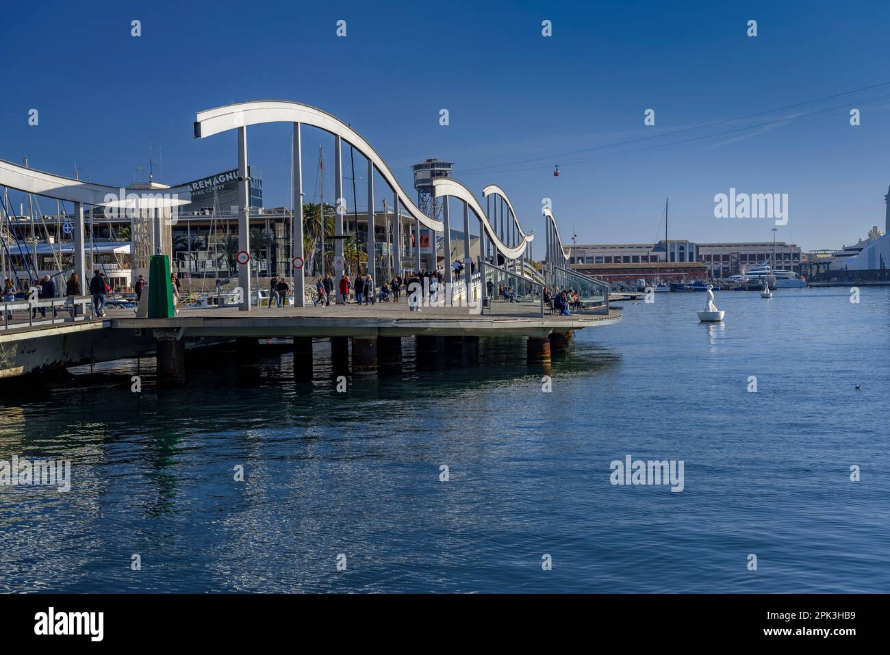 Bridge of Port Vell (old port) from Barcelona's Rambla de Mar towards ...