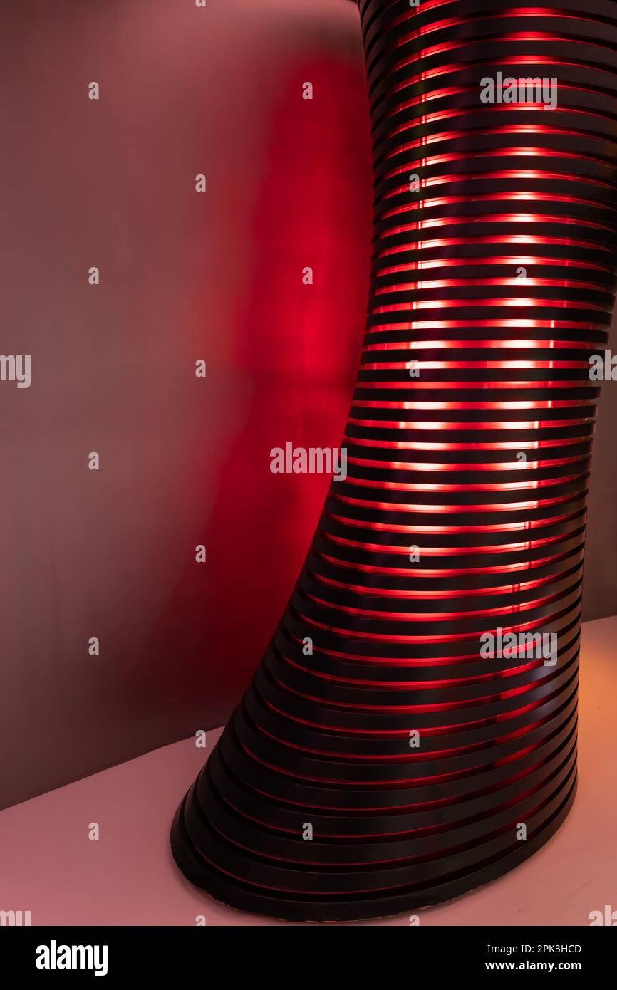 Illuminated Red Stripes on a Modern Column in Switzerland Stock Photo ...