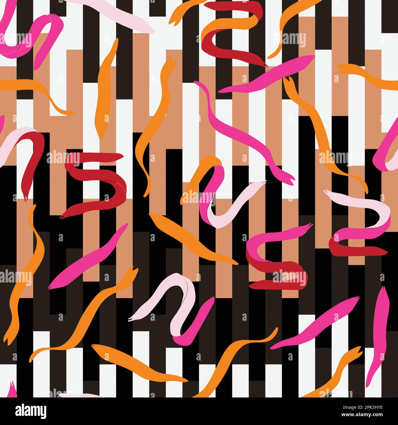 Eel silhouettes seamless pattern on striped background. Marine life ...