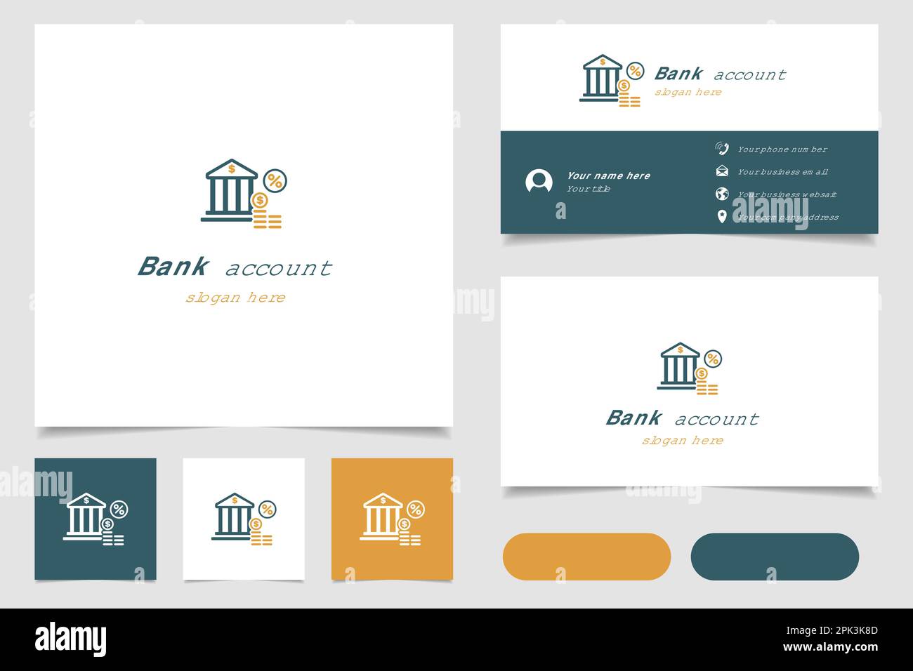 Bank account logo design with editable slogan. Branding book and ...