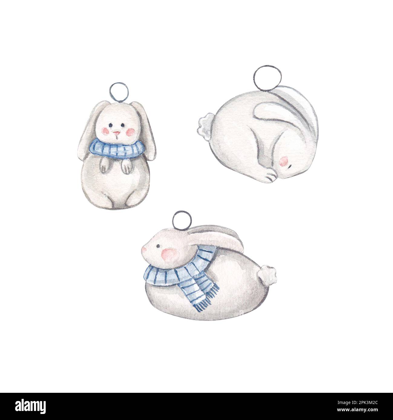 Christmas tree toys white rabbit with a blue scarf on a white ...