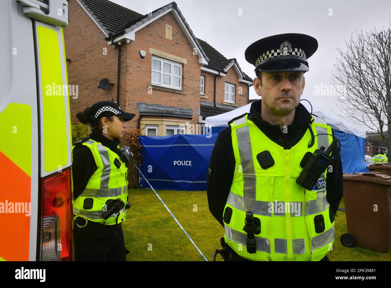 Glasgow Scotland, UK 05 April 2023. Police activity outside the home of ...