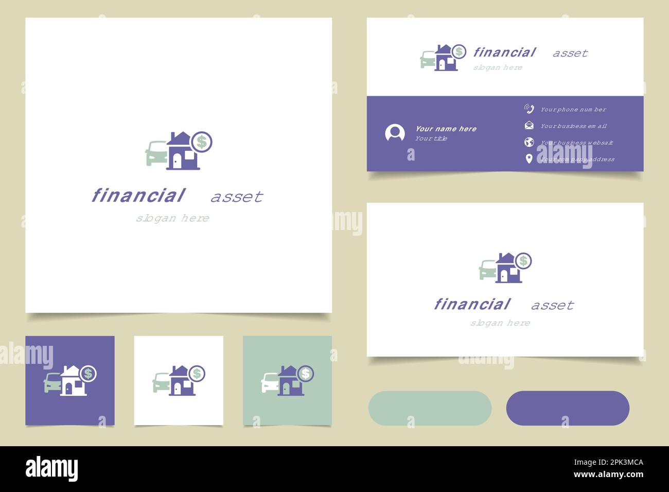 Financial asset logo design with editable slogan. Branding book and ...
