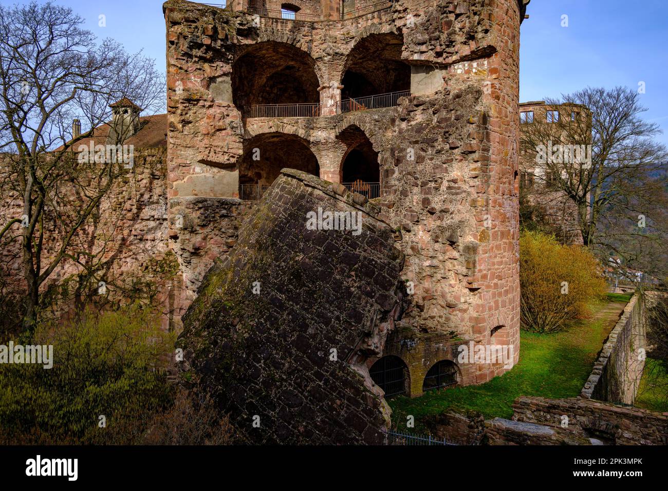 The famous Gesprengter Turm, also called Krautturm or Pulverturm, of Heidelberg Castle ...