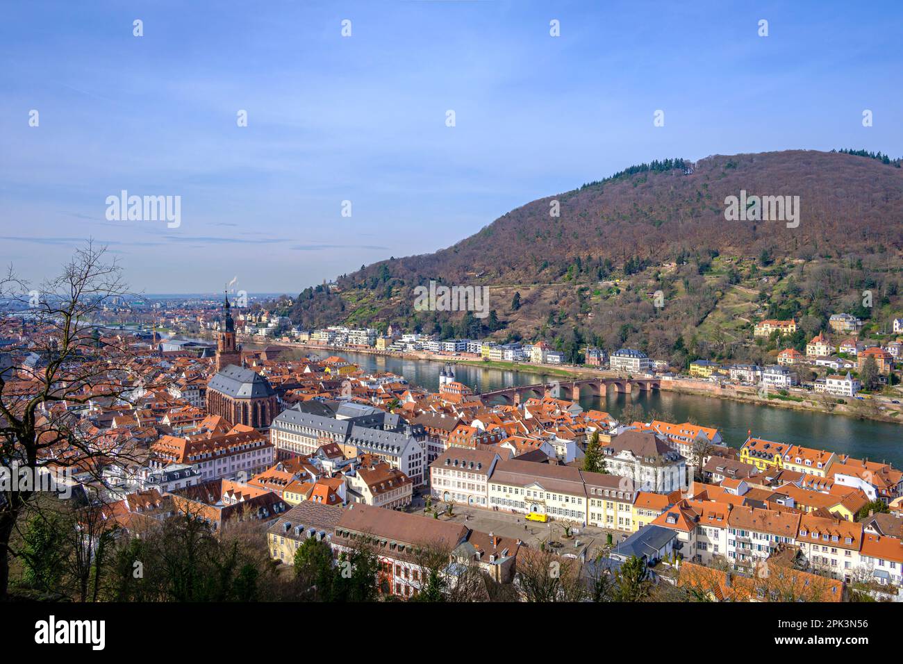 Panoramic view from the ruins of Heidelberg Castle over the historic ...