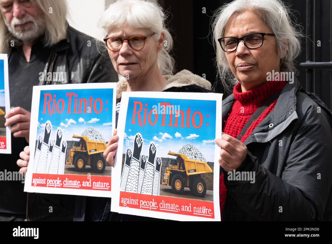 London, UK. 5th April 2023. London Mining Network protest outside the ...