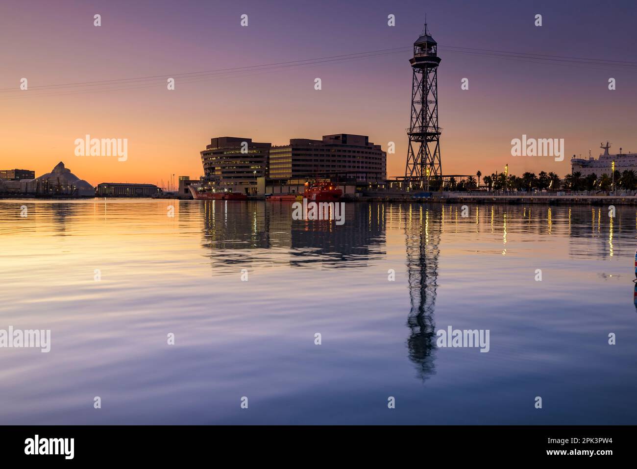 Port Vell (old harbor) of Barcelona, the World Trade Center and Jaume I ...