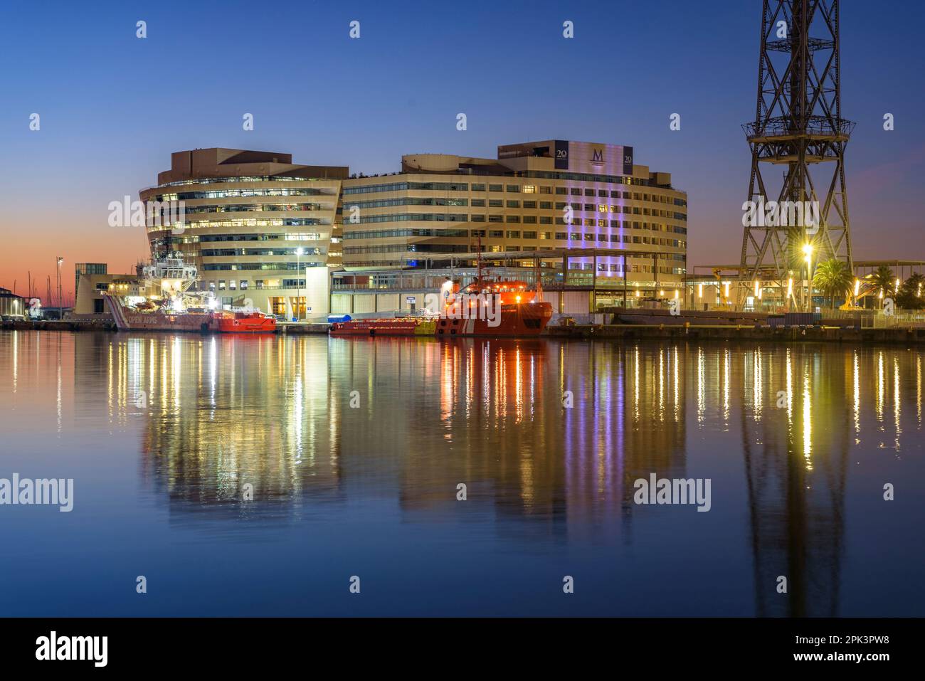 Port Vell (old harbor) of Barcelona, the World Trade Center and Jaume I ...