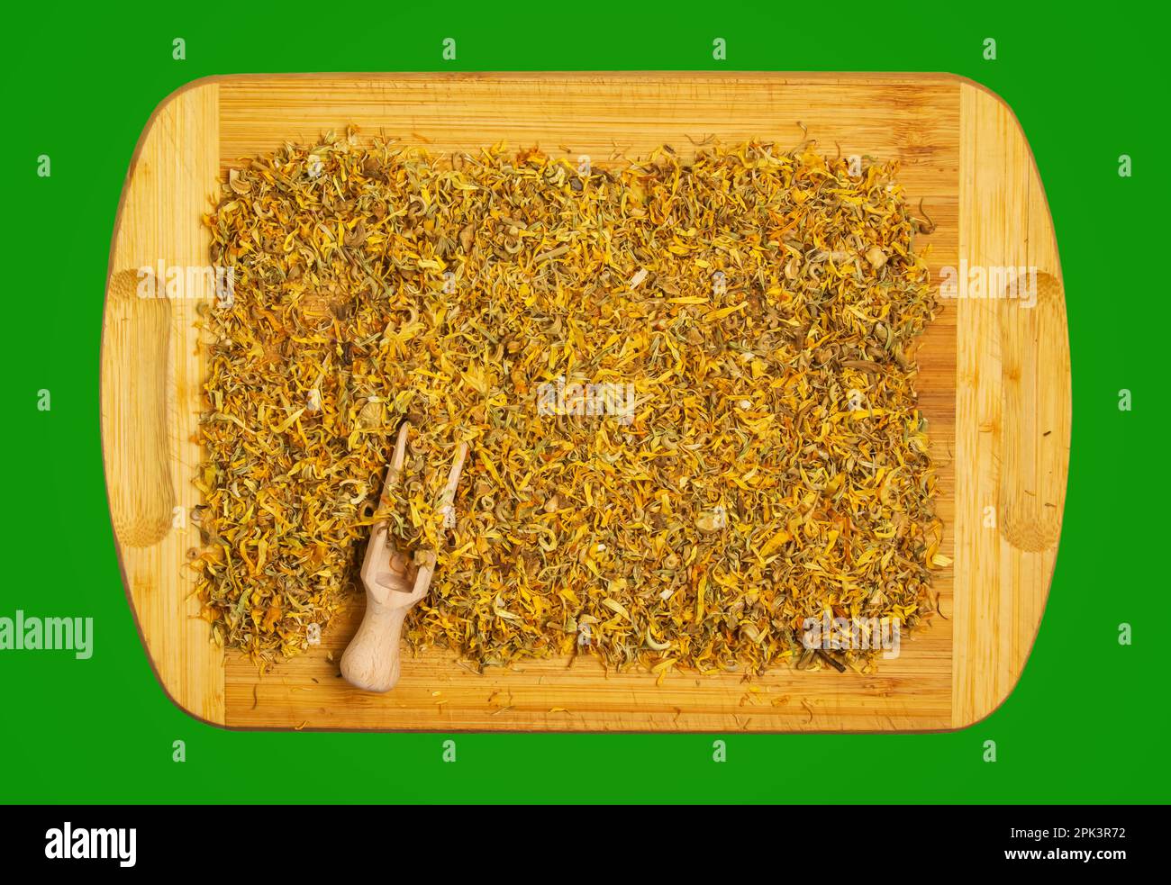 Background of dry herb CALENDULAE FLORES or Marigold petals used in ...
