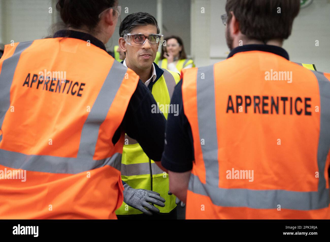 Prime Minister Rishi Sunak meets apprentices and staff during a visit ...