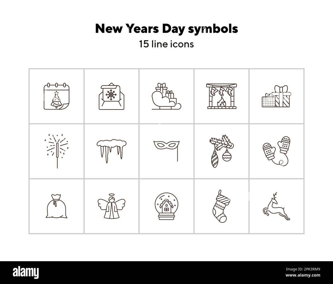 New Years Day symbols thin line icon collection Stock Vector Image ...