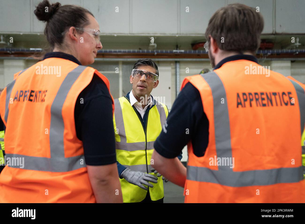 Prime Minister Rishi Sunak meets apprentices and staff during a visit ...