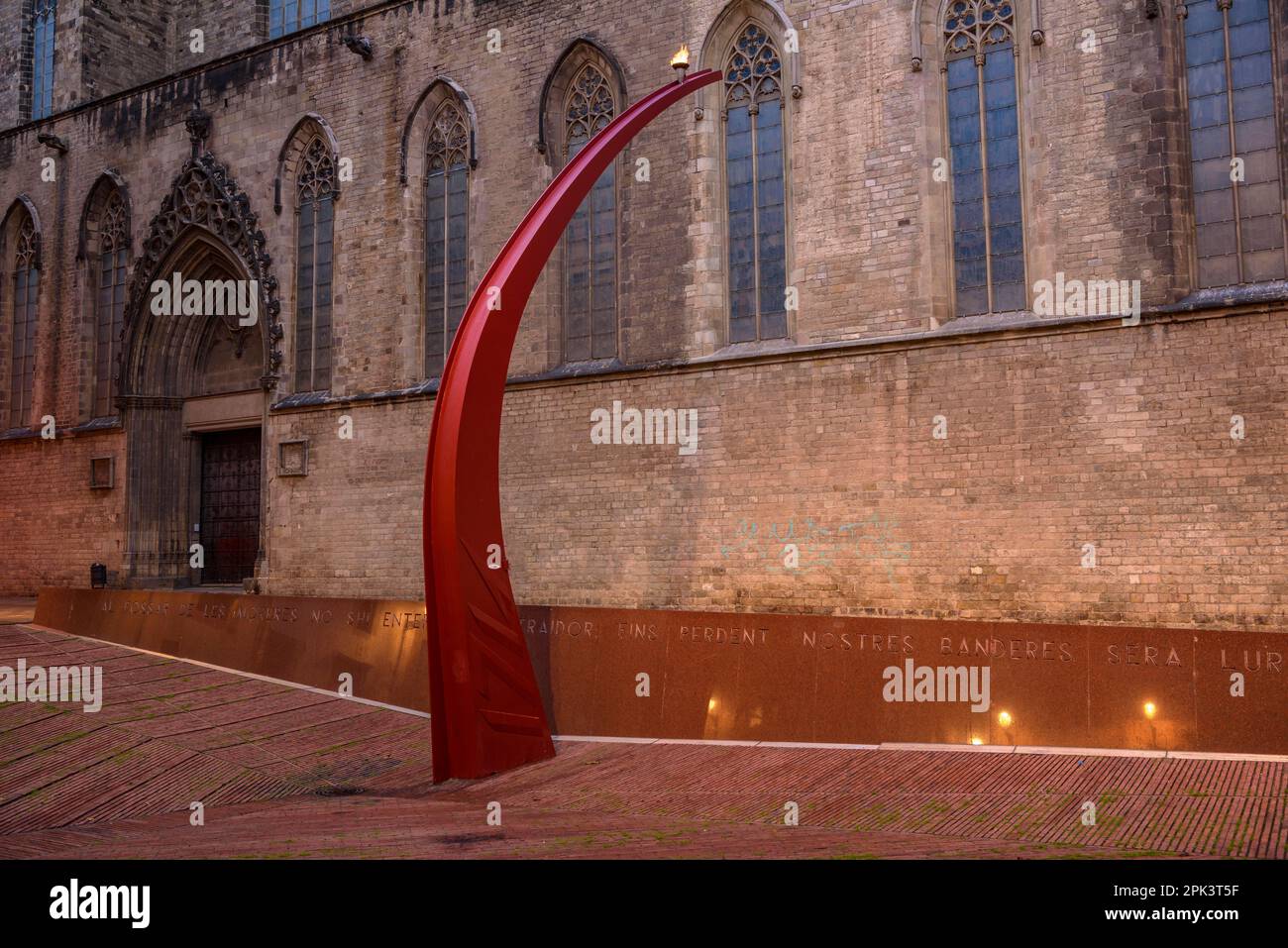 Fossar de les Moreres (mulberry pit) with the cauldron with a flame at ...
