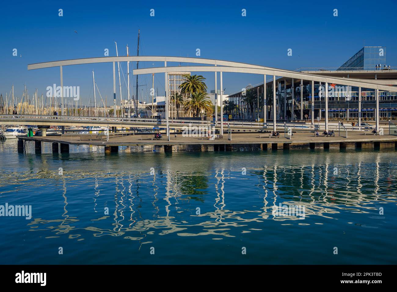 Rambla de Mar bridge towards Maremagnum in the Port Vell (old port) of ...